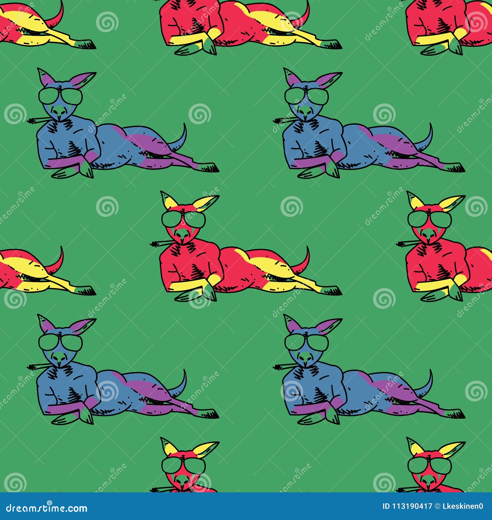 Smoking Kangaroo Seamless Pattern Stock Vector - Illustration of ...
