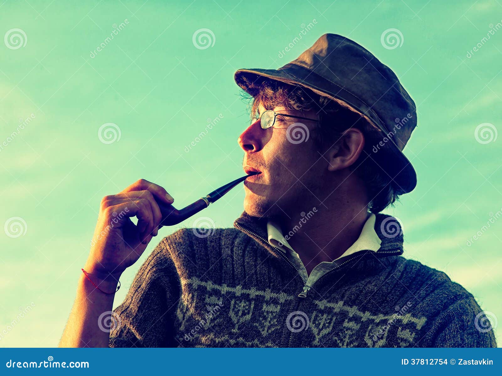 Smoking man stock photo. Image of head, process, evening - 37812754
