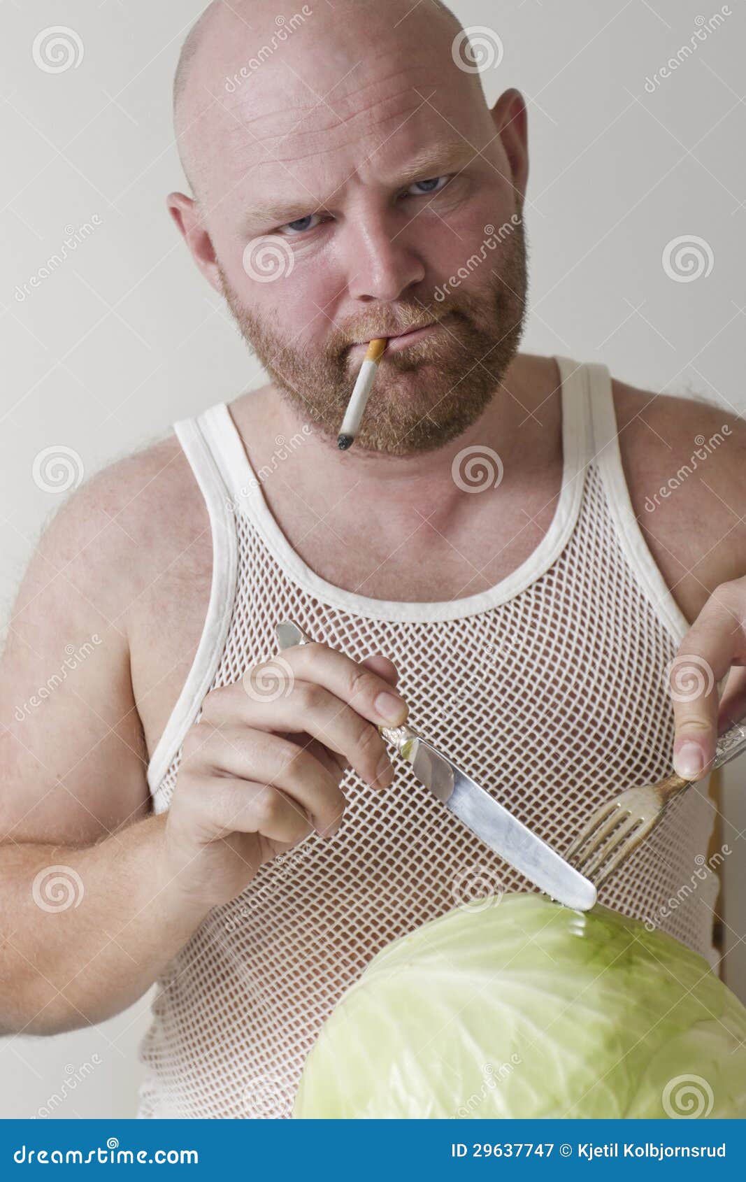 Smoking Man Eat Cabbage and Mushrooms Stock Image - Image of space ...