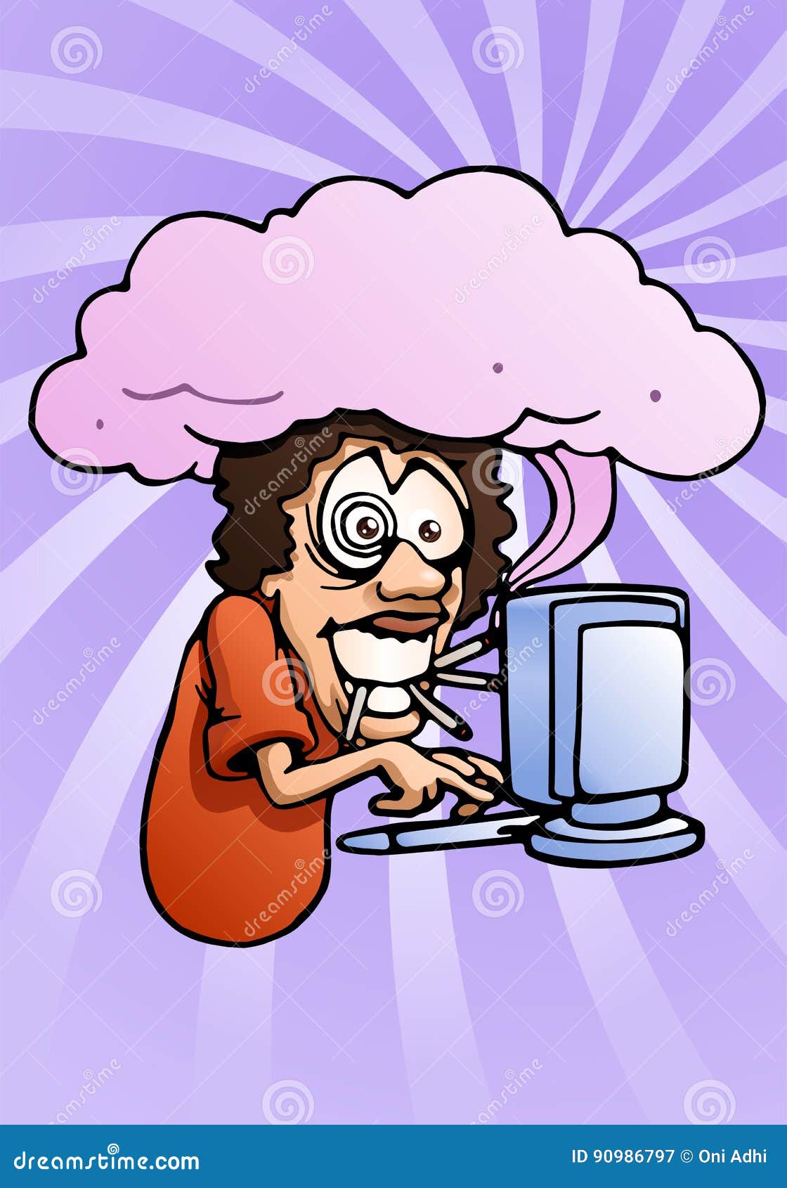 Smoking man using computer stock illustration. Illustration of internet ...