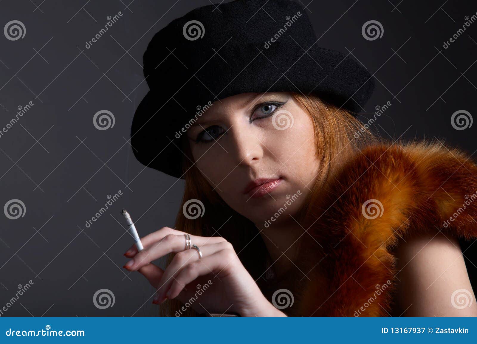 Smoking model in fur stock image. Image of girl, fashion - 13167937