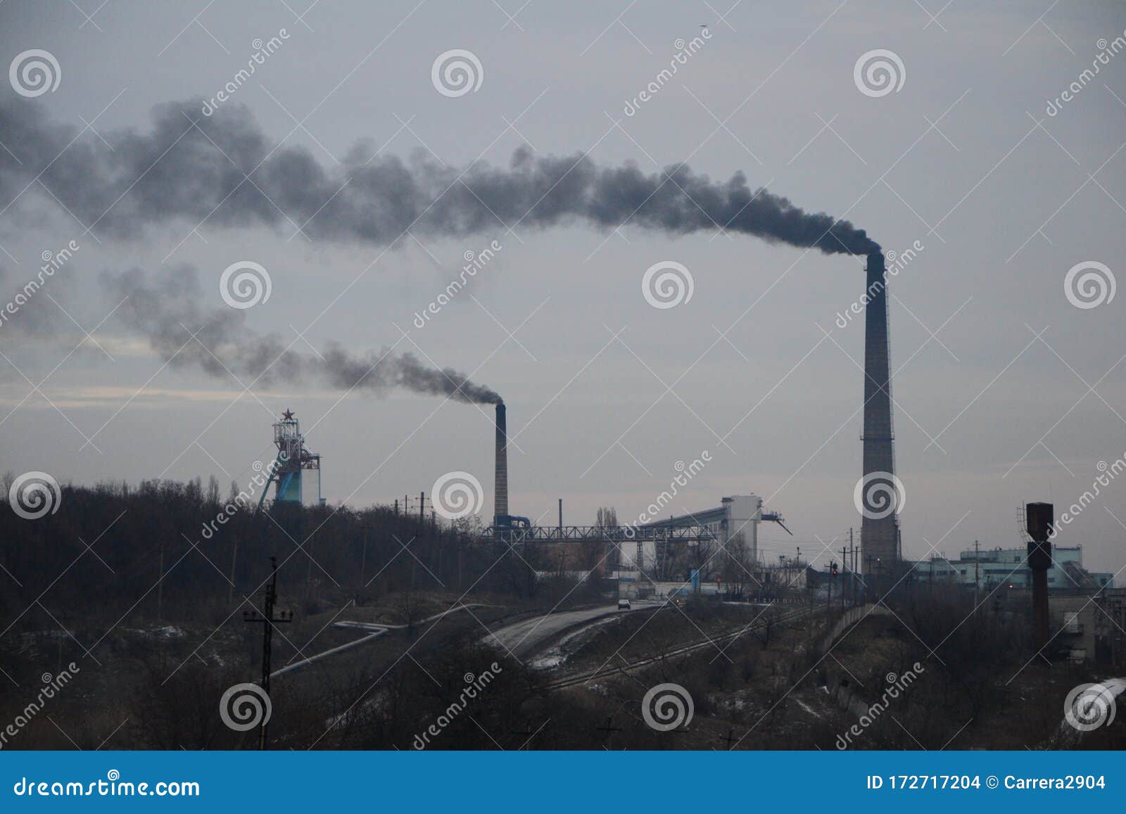 Smoking Pipes of Coal Mine at Dusk Stock Photo - Image of smokestack ...