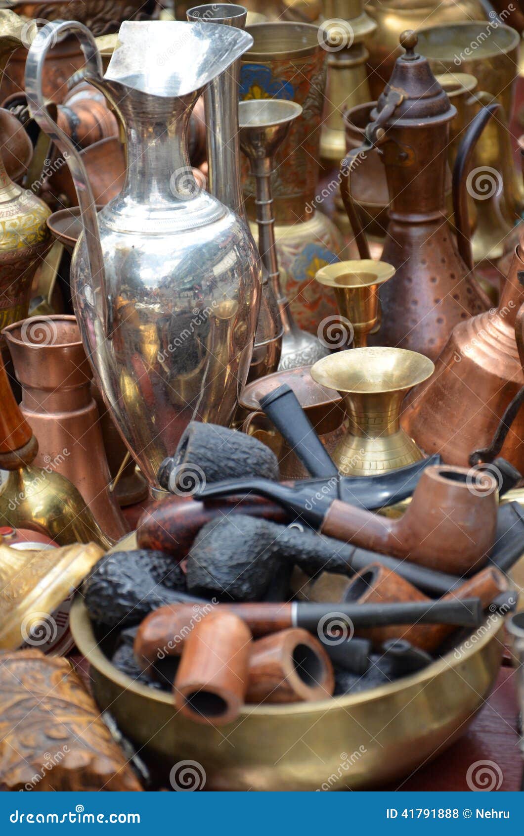 Smoking Pipes and Copper Jugs Stock Photo - Image of isolated, handmade ...