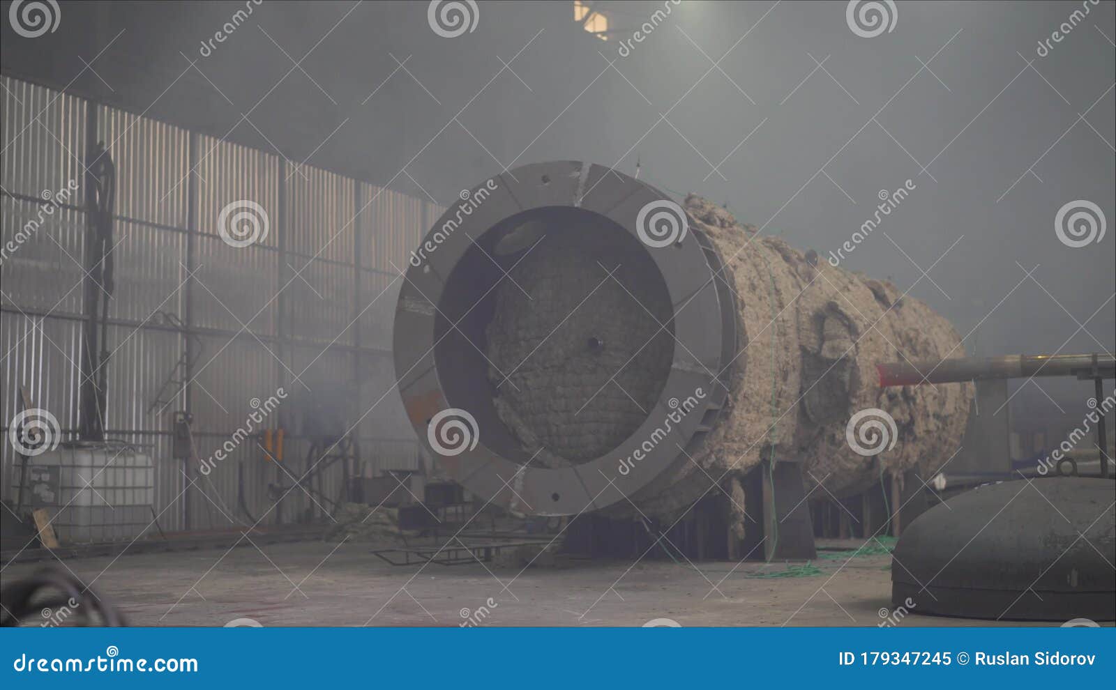 The Smoking Process in a Special Pipe at the Factory. Smoke Inside the ...