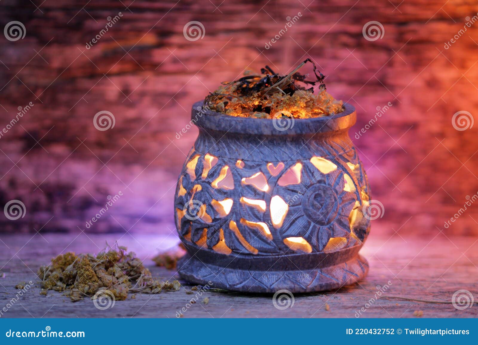 Smoking Ritual with Resins and Herbs in the Night Stock Photo - Image ...