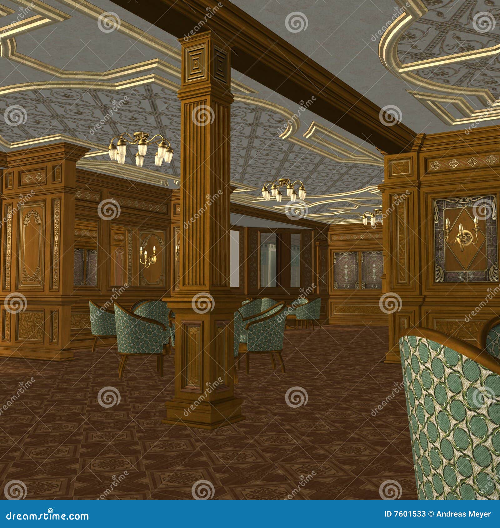 Smoking Room on a Old Luxury Ship Stock Illustration - Illustration of ...