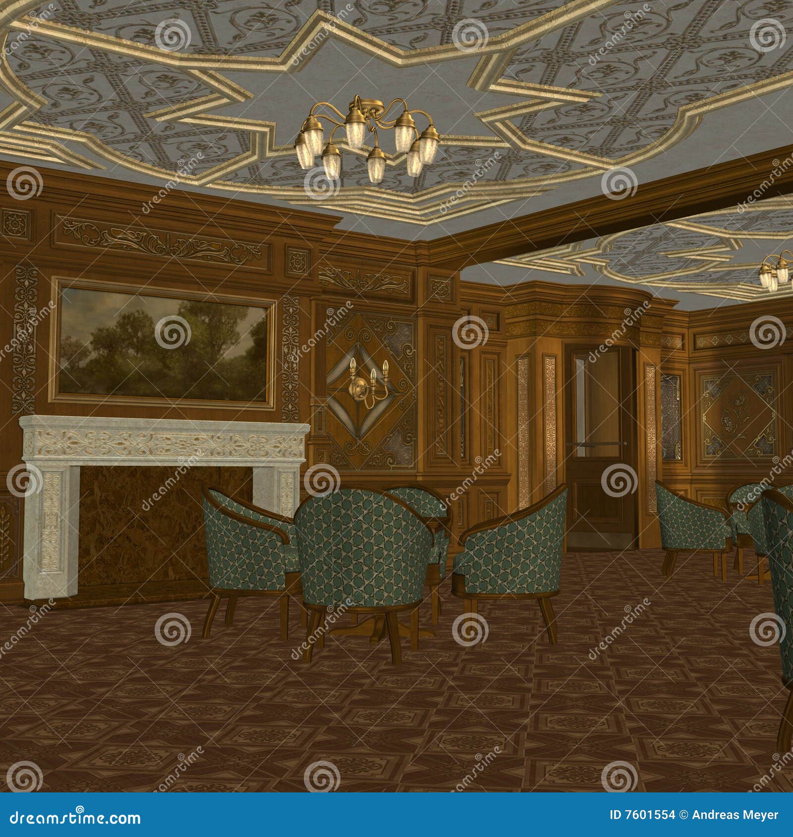 Smoking Room on a Old Luxury Ship Stock Illustration - Illustration of ...