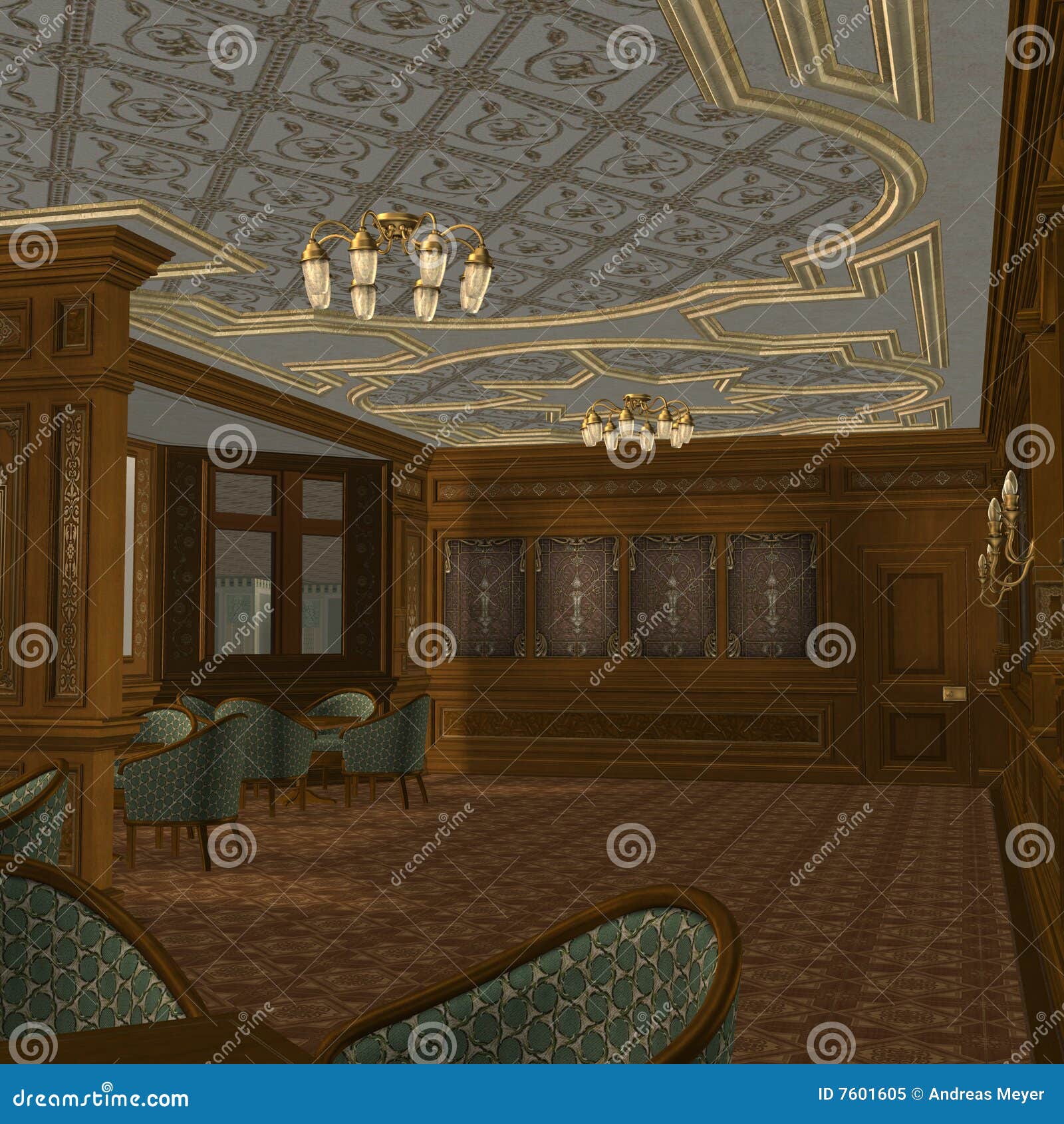 Smoking Room on a Old Luxury Ship Stock Illustration - Illustration of ...