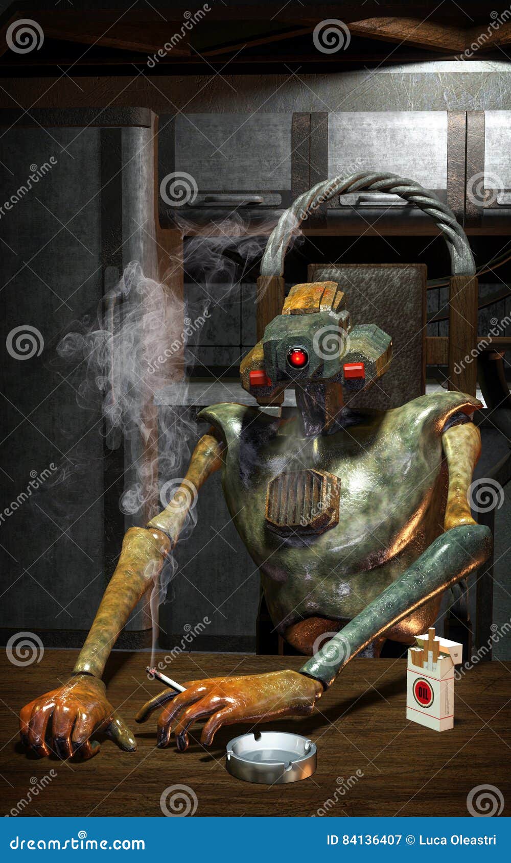 Smoking rusted robot stock illustration. Illustration of metal - 84136407