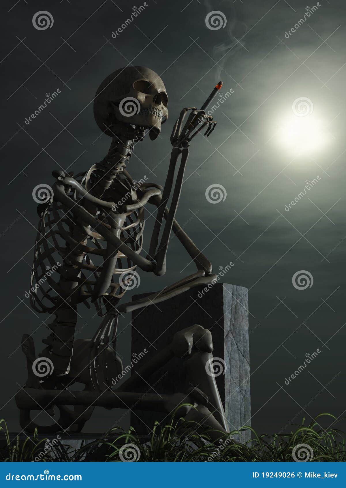 Smoking Skeleton Resting on Tombstone Stock Photo - Image of tombstone ...