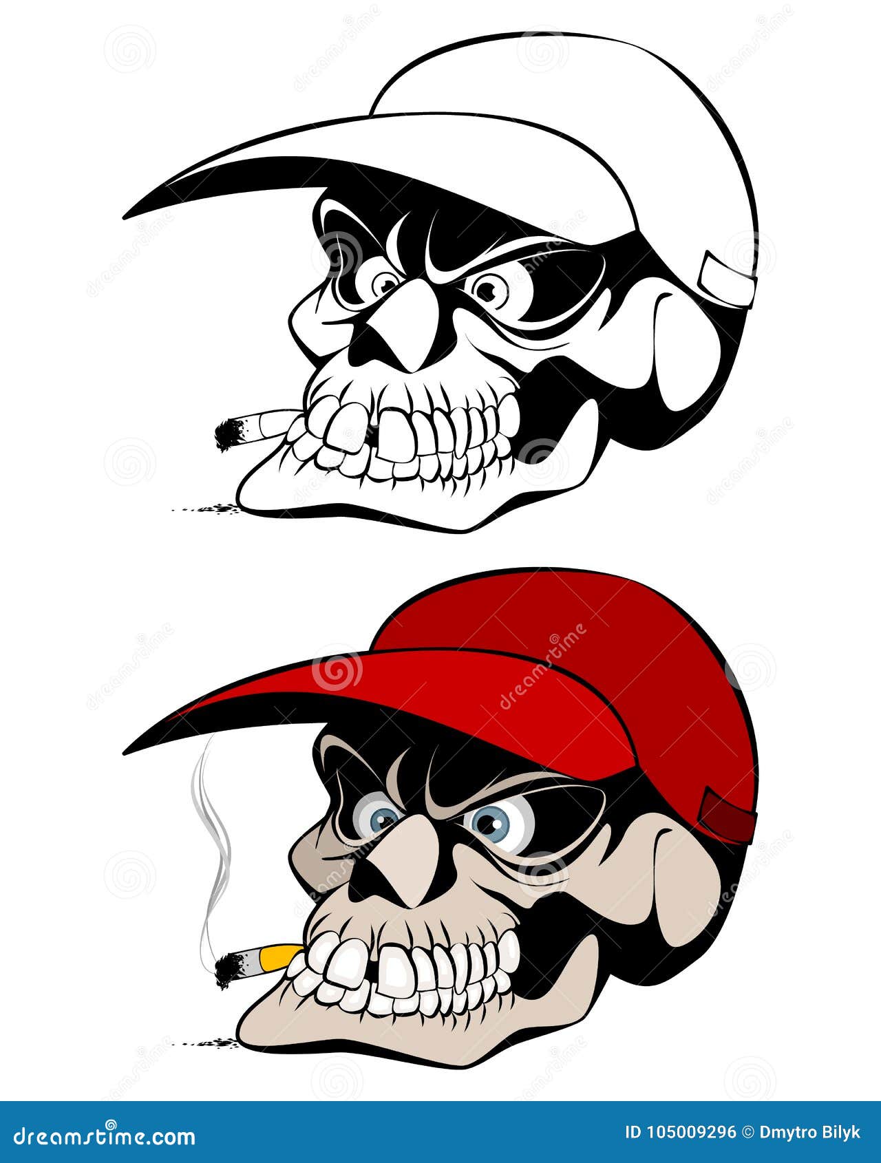 Smoking skull in cap stock vector. Illustration of color - 105009296