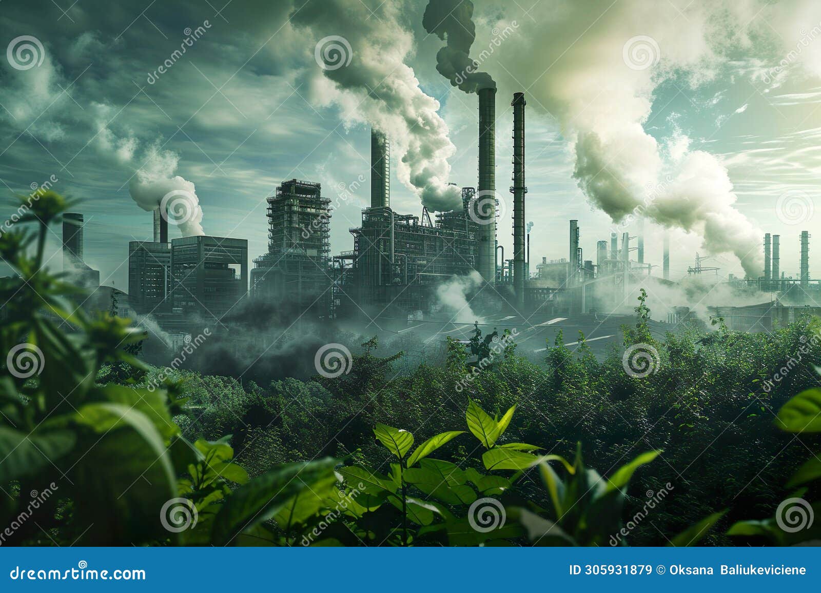 Smoking Stacks And Vapor From The Cooling Towers And Plants ...