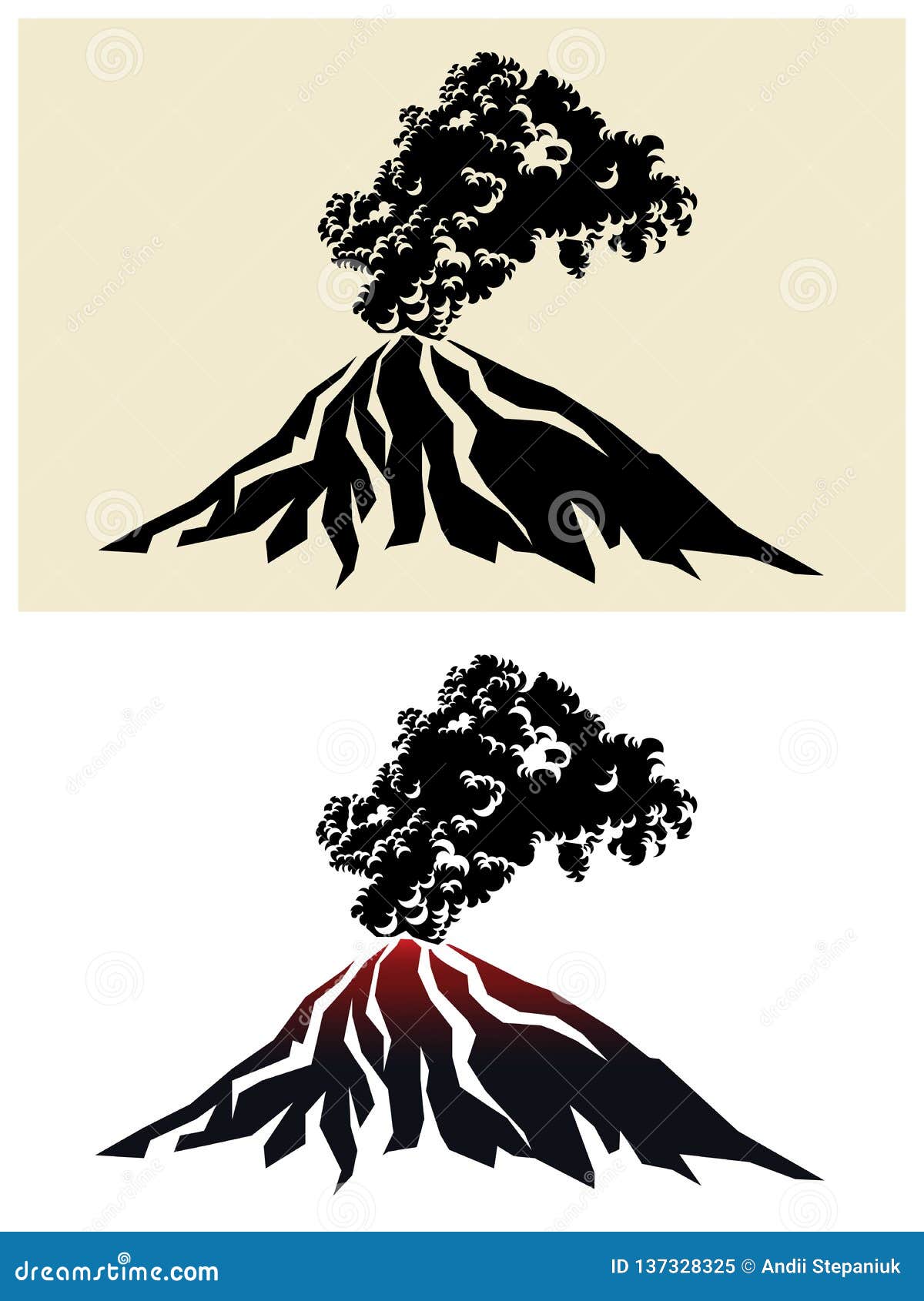Smoking Volcano and Black Clouds of Smoke Stock Vector - Illustration ...