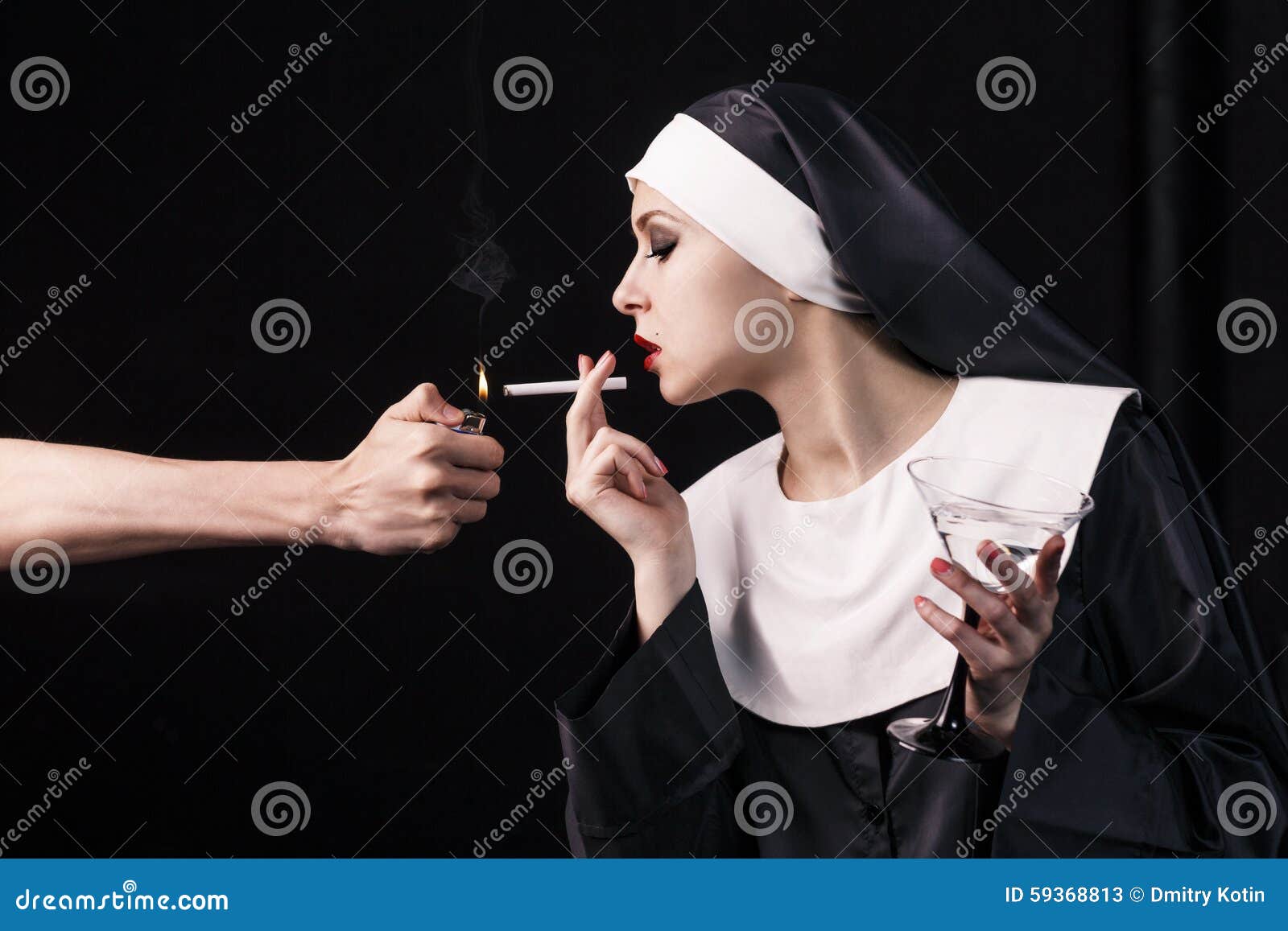 Smoking young nun stock image. Image of christian, religious - 59368813