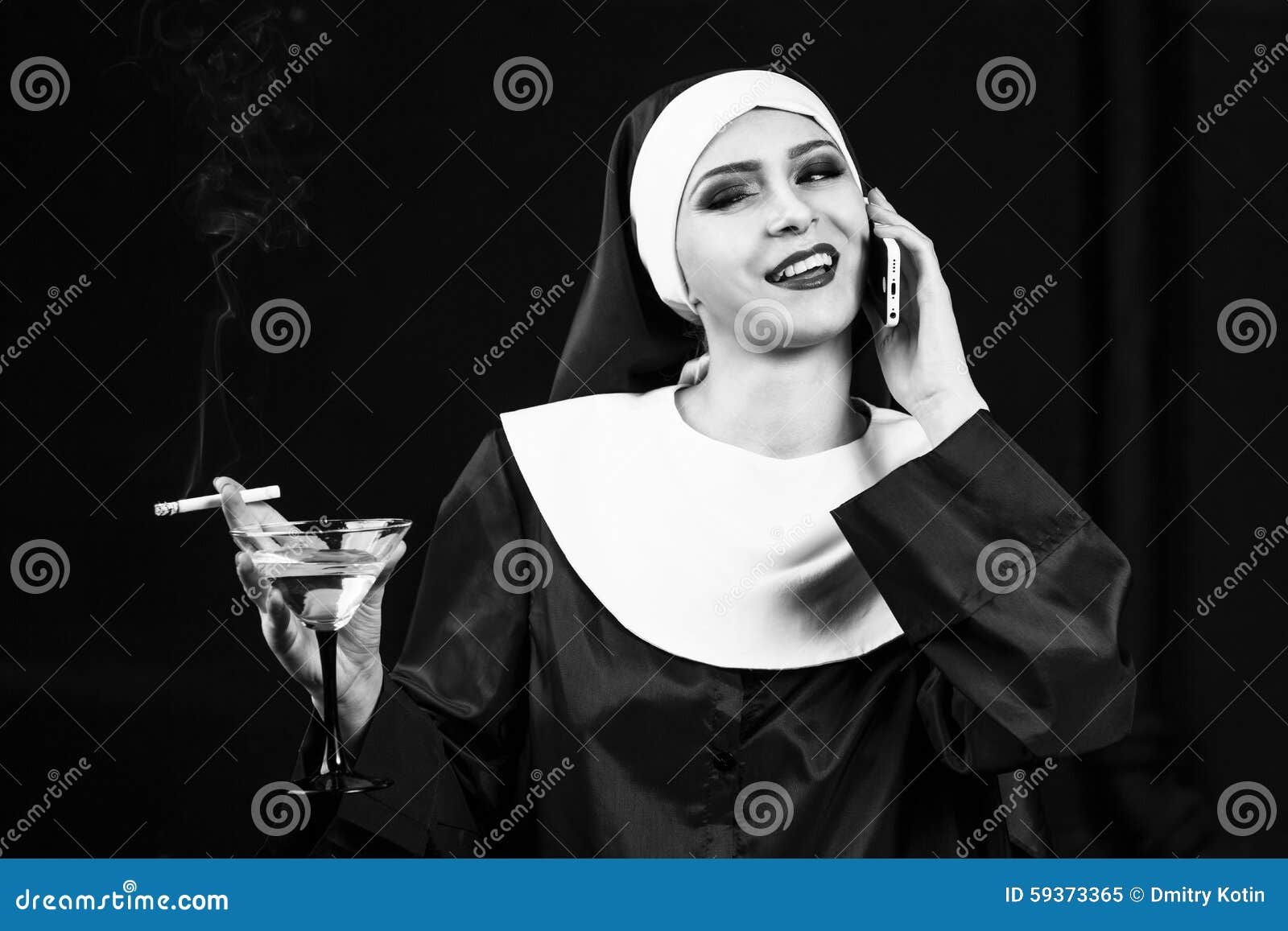 Smoking young nun stock image. Image of christian, alcohol - 59373365
