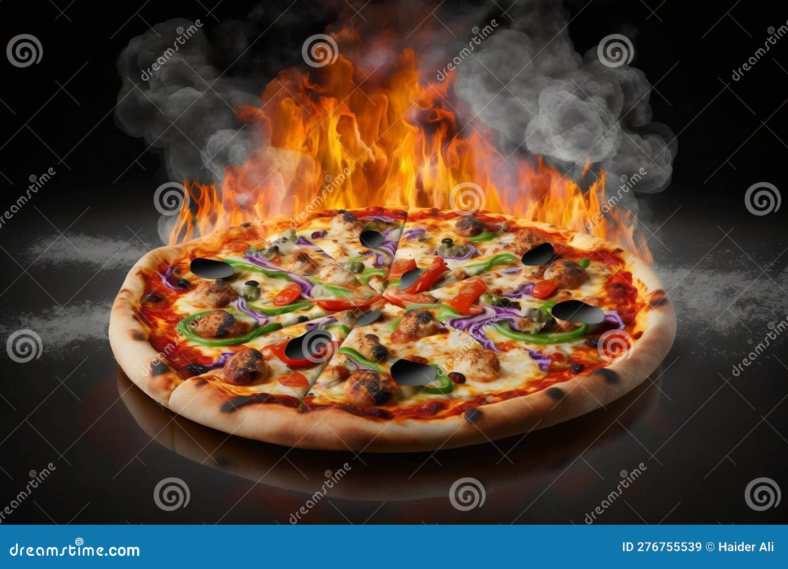 Smoky And Fiery Backdrop Enhances Pizza Presentation. Generative AI ...