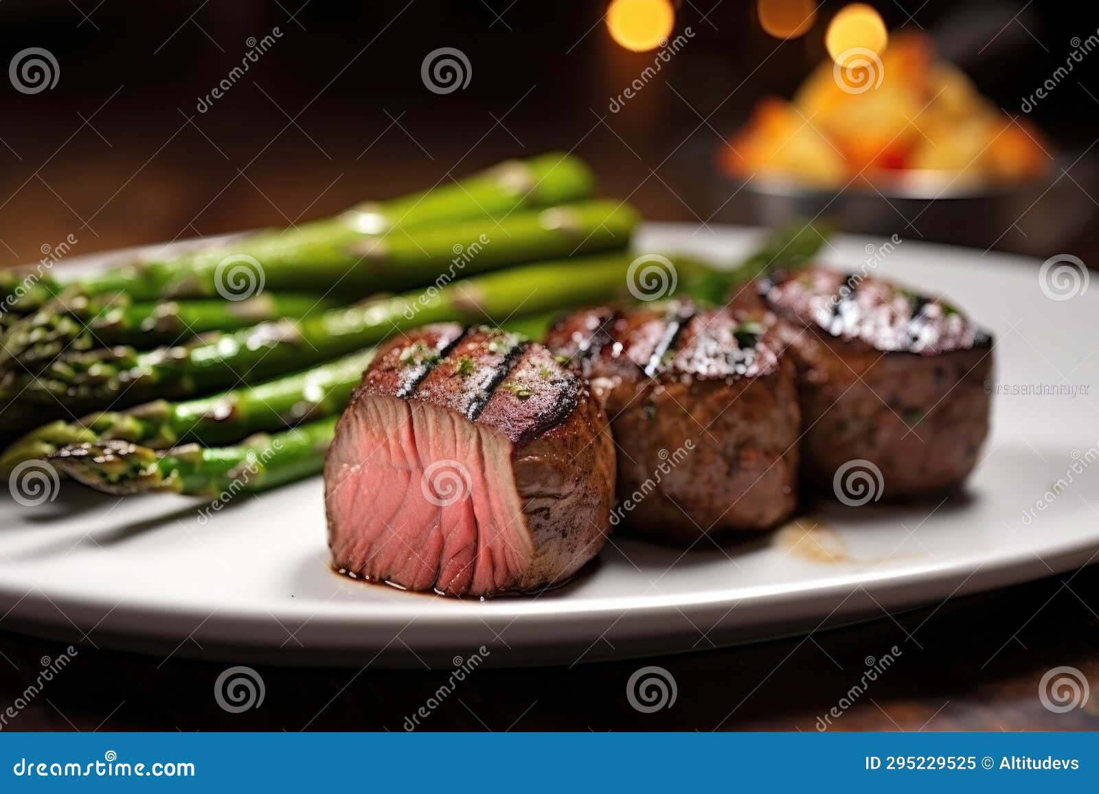 Smoky Grilled Filet Mignon with a Side of Asparagus Stock Image - Image ...