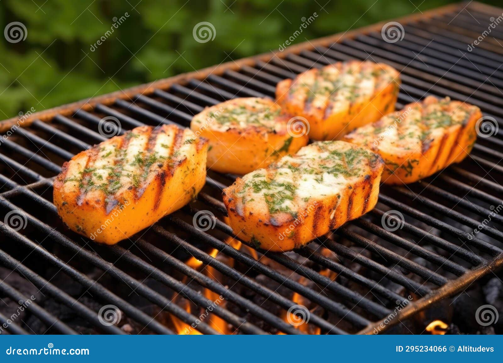 Smoky Grilled Garlic Bread on a Barbecue Grid Stock Photo - Image of ...