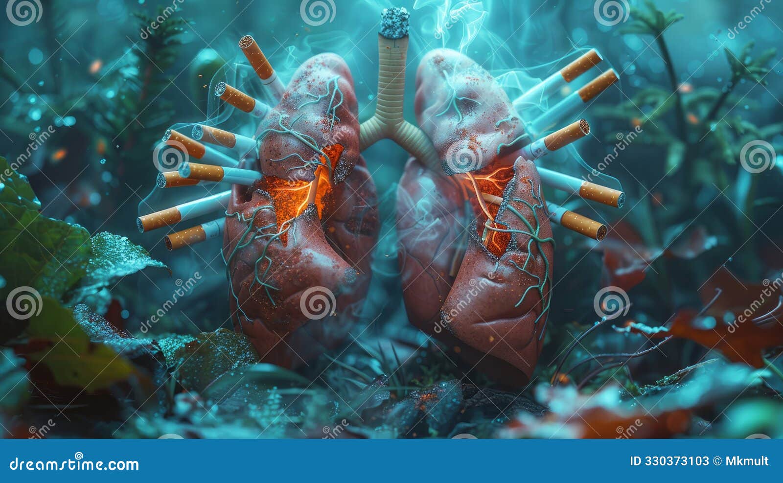 Smoky Lungs with Cigarettes Embedded in a Forest Environment at ...