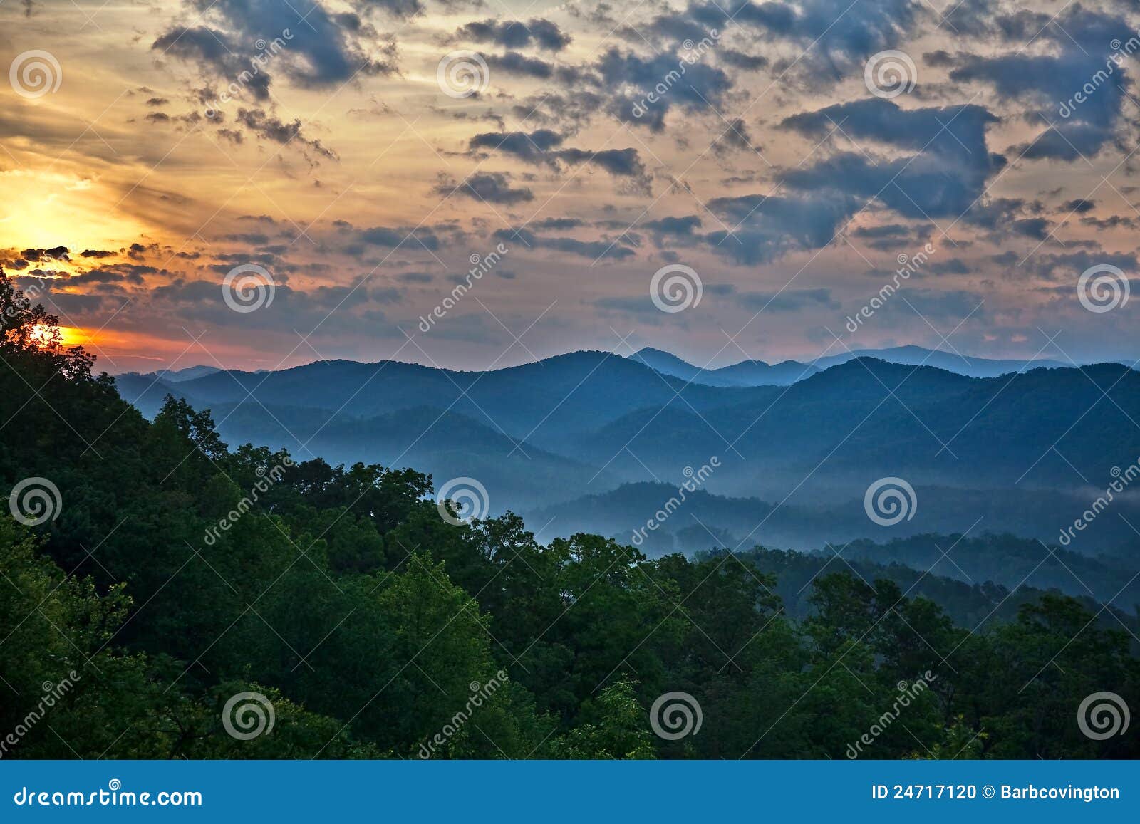 Smoky Mountains Sunset stock photo. Image of bright, colors - 24717120
