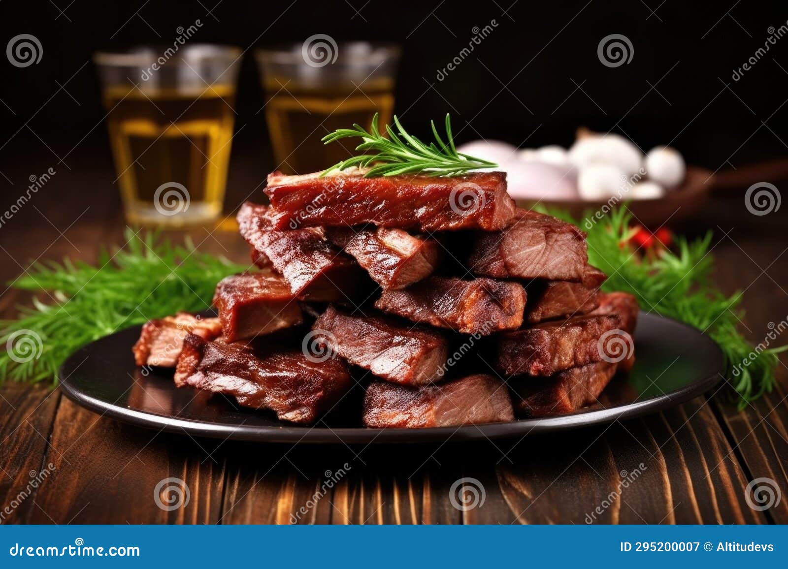 Smoky Ribs Stack on a Porcelain Plates Stock Image - Image of meal ...