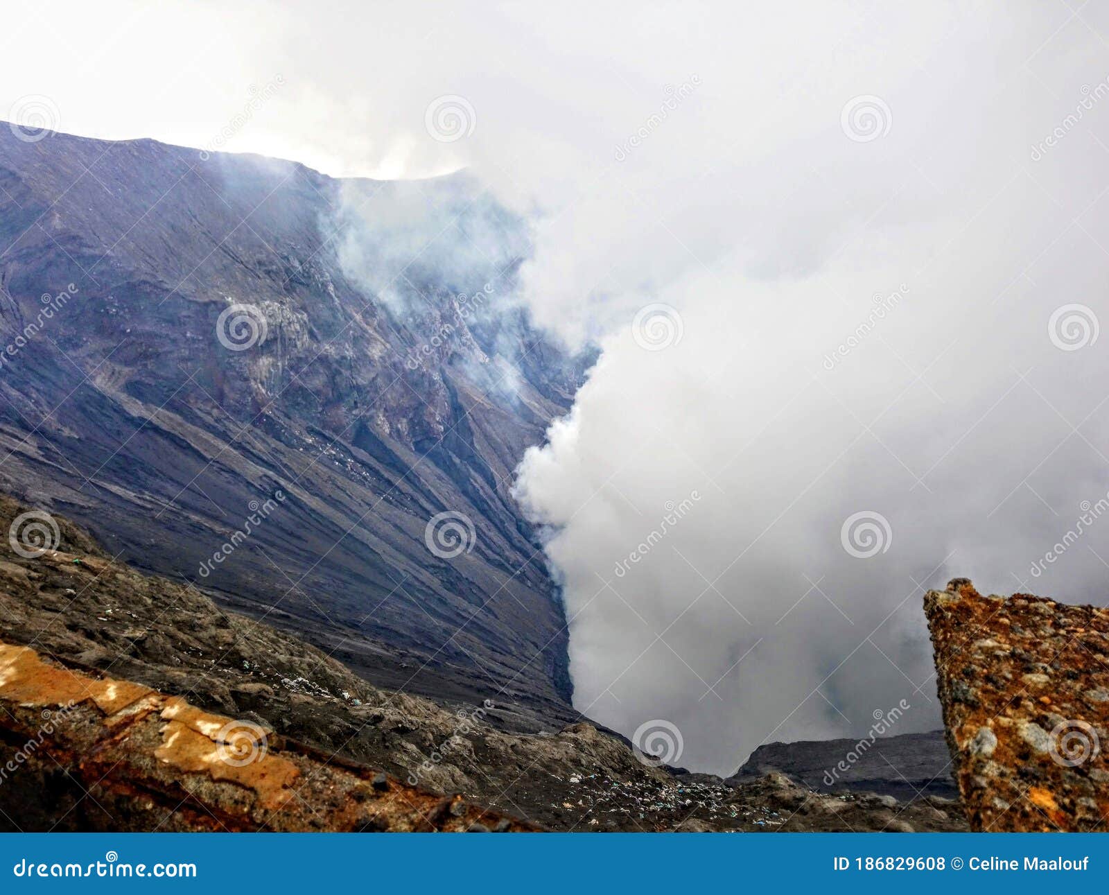 Smoky Volcano, Mount Bromo, Java, Indonesia Stock Photo - Image of ...
