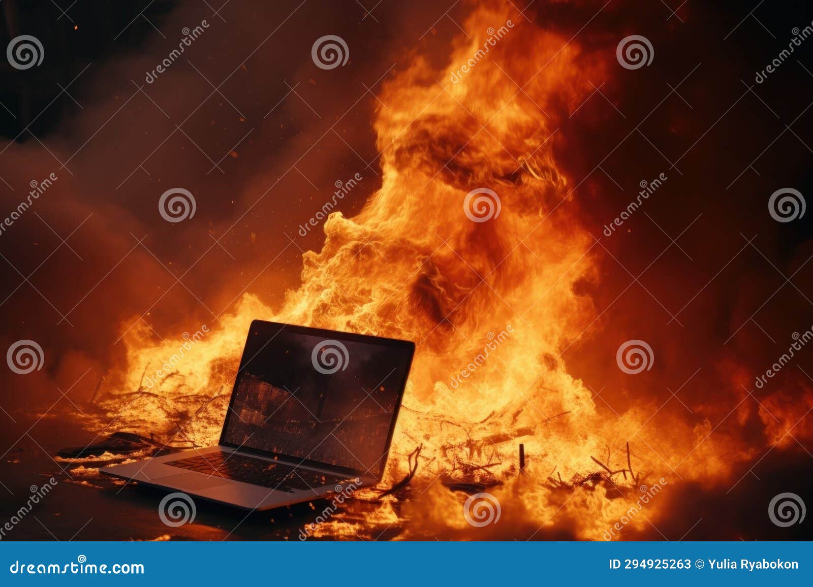 Smoldering Burning Laptop Table. Generate Ai Stock Image - Image of ...