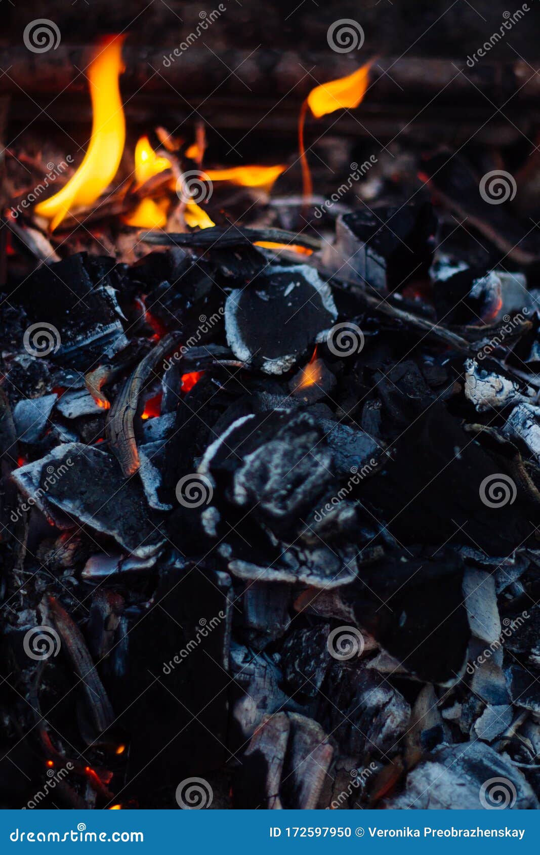 Smoldering Coals on the Grill with Sparks. Bonfire Texture Stock Photo ...