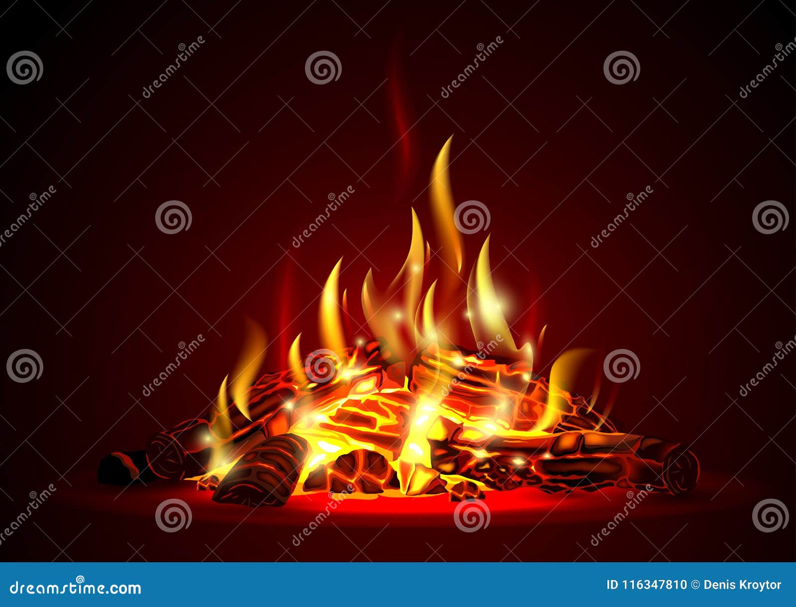 Smoldering fire at night stock illustration. Illustration of hearth ...