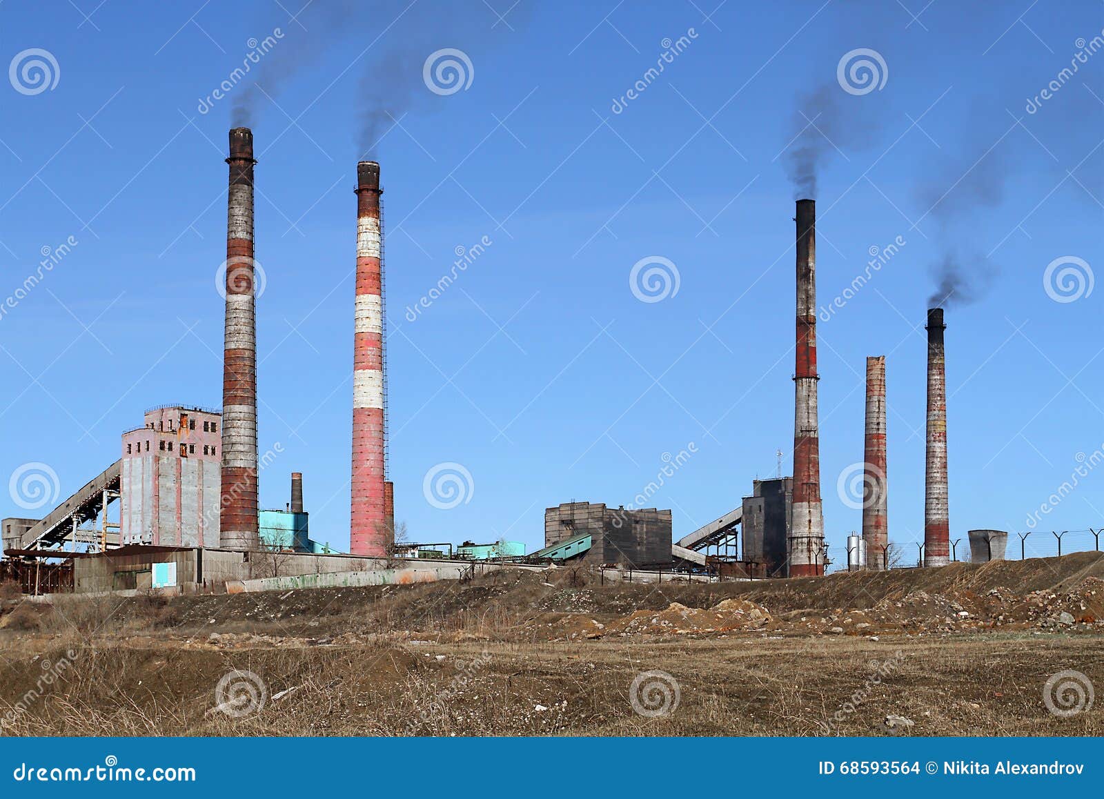 Smoldering Pipe Working Plant Pollute the Atmosphere of the Earth ...