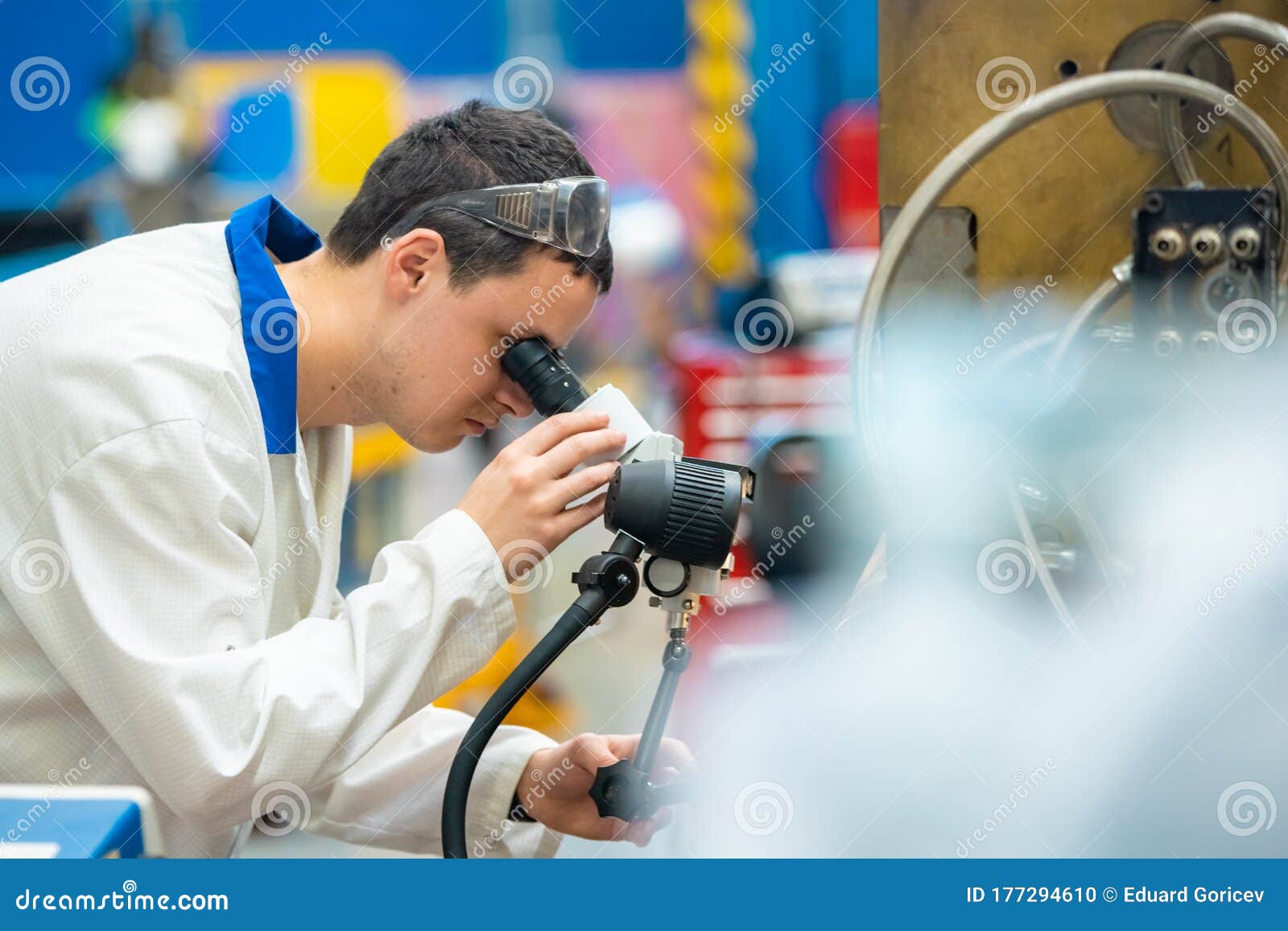Smooth Accurate Work in the Factory Under Microscope Stock Photo ...