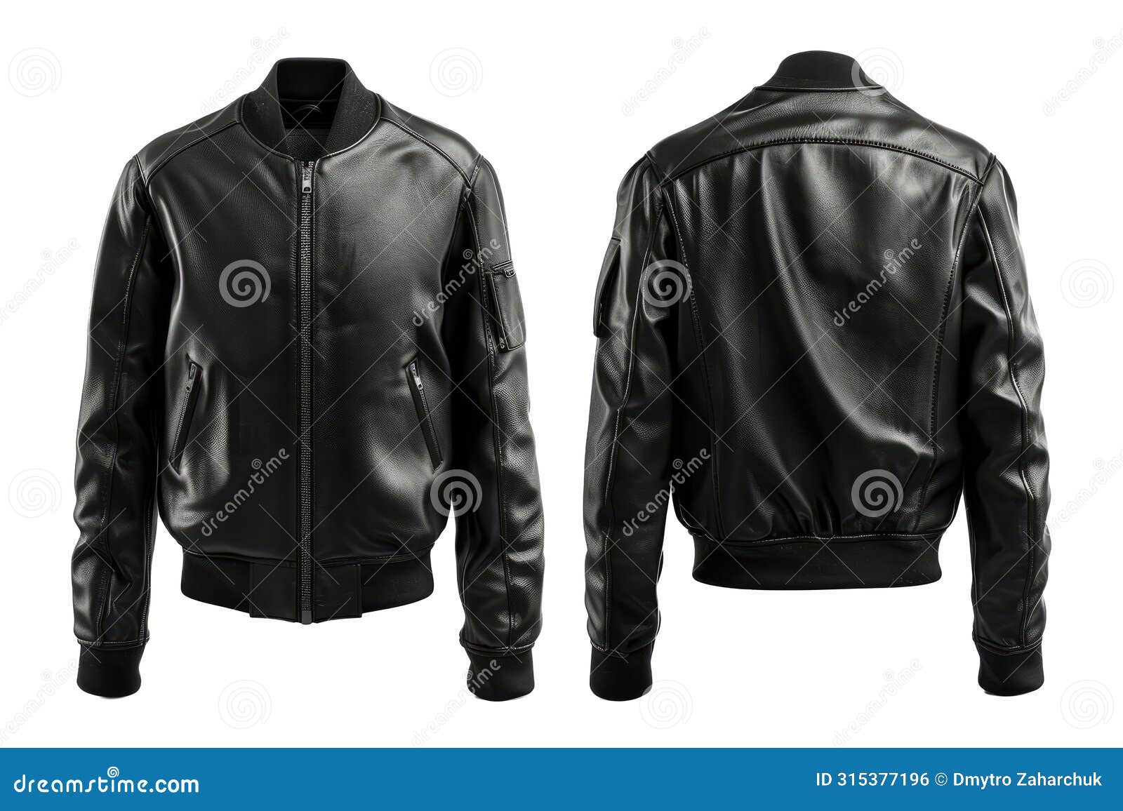 Smooth Black Leather Jacket Mockup with Front and Back Views Stock ...