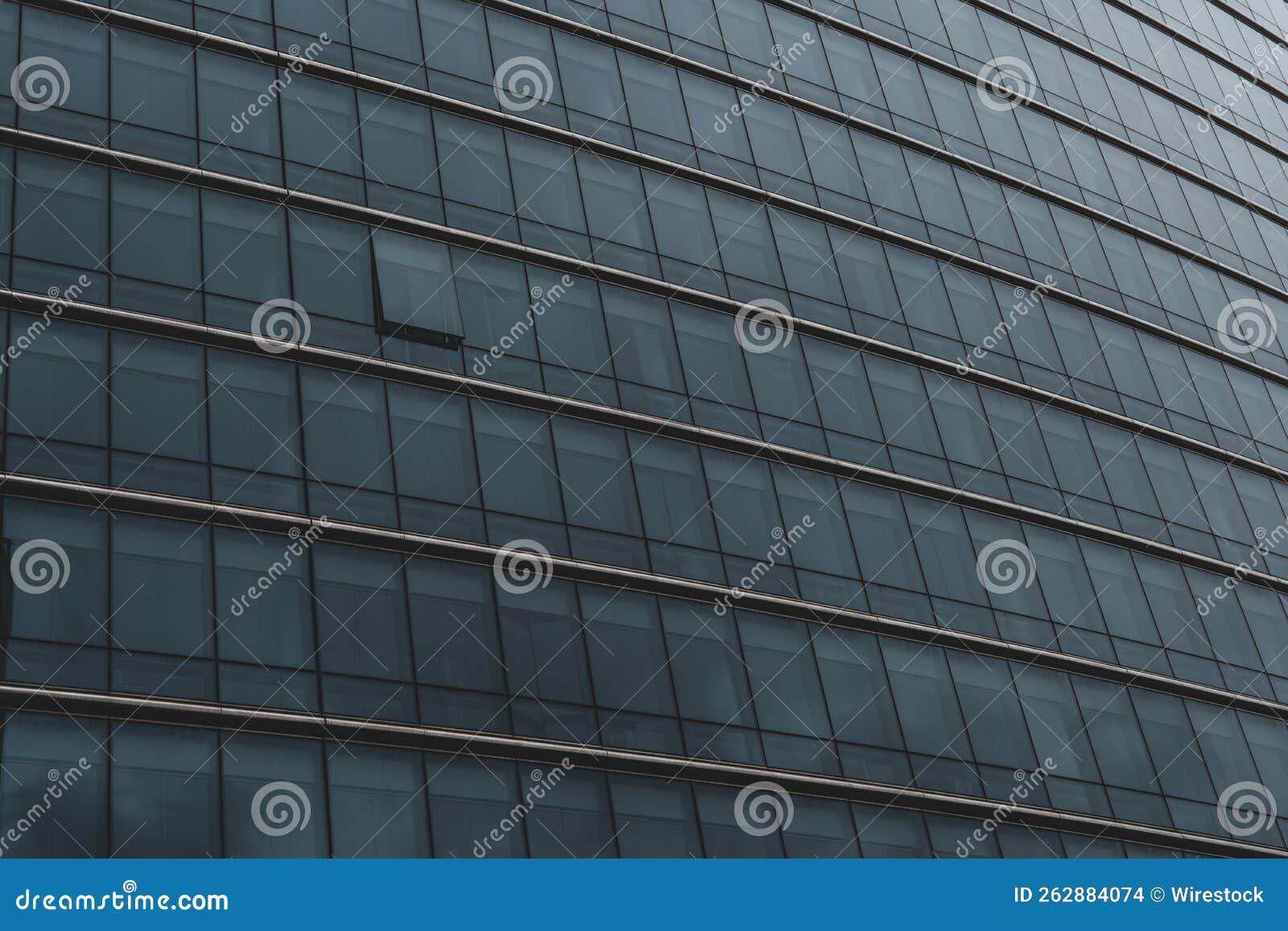 Smooth Blue Glass Wall of a Tall Skyscraper with a Single Window Open ...