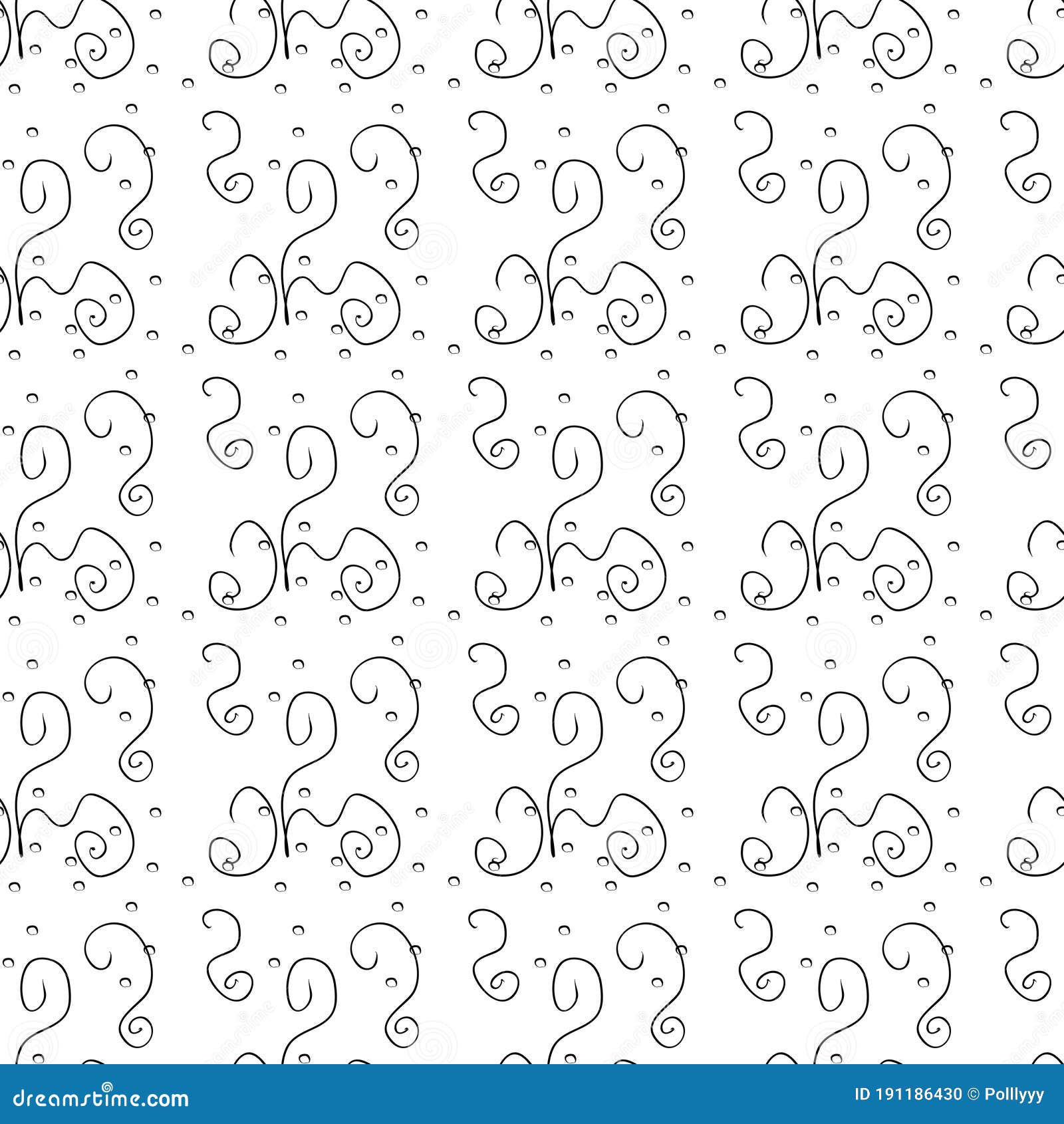Smooth Curl Vector Seamless Pattern Black and White Background. Art ...