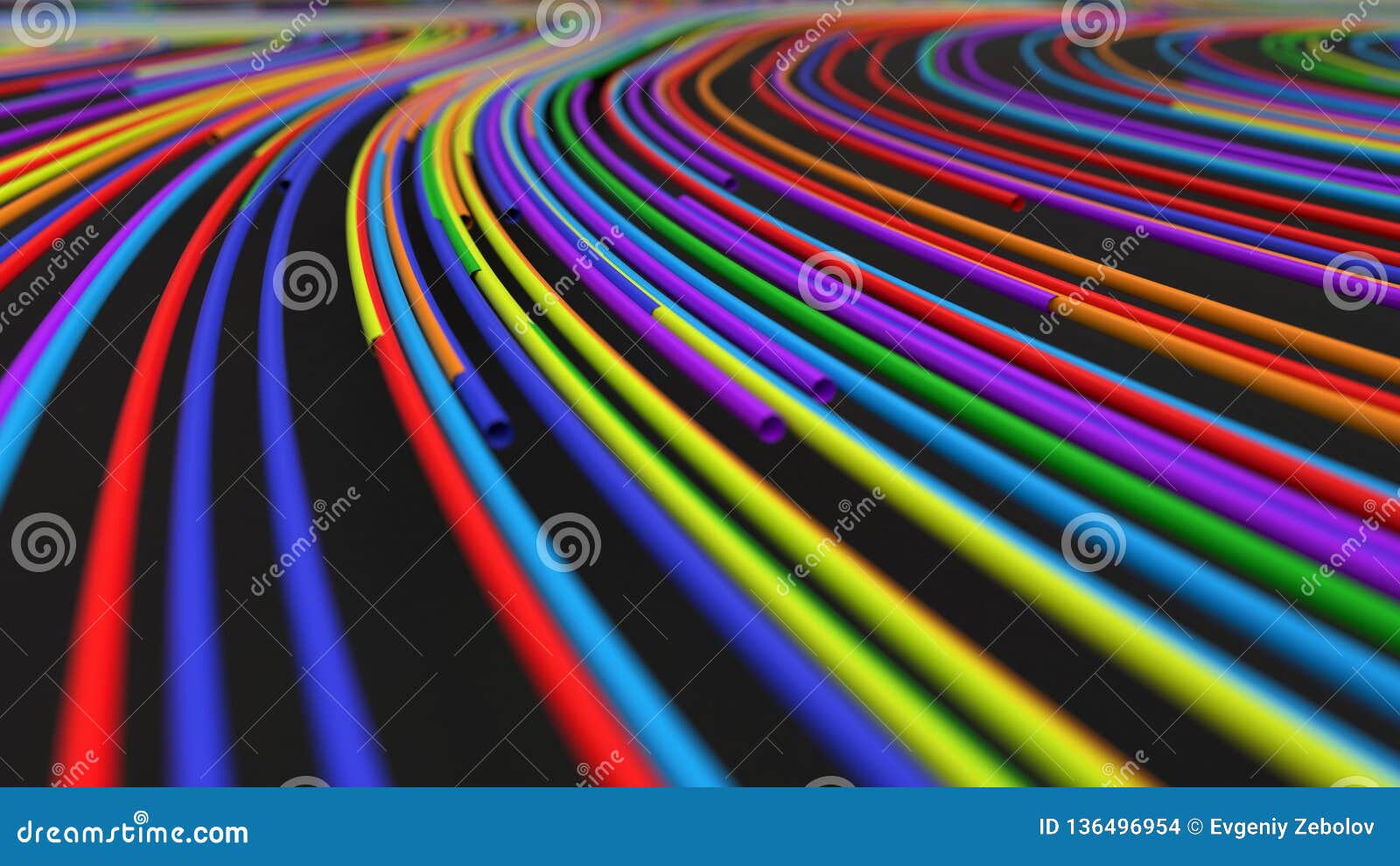 Smooth Curles from Colorful Strings on Black Background Stock ...