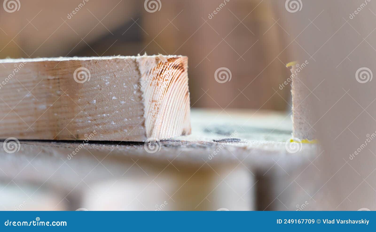 Smooth Cut of a Wooden Beam Close-up at a Construction Site Stock Image ...