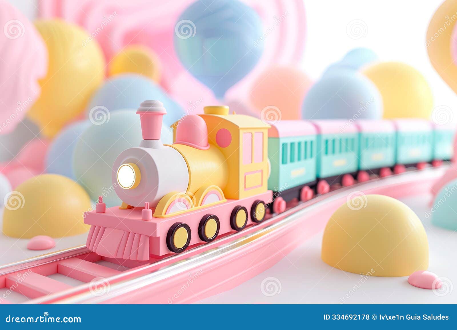 Smooth 3D Cartoon Train Running on the Train Rails Stock Illustration ...