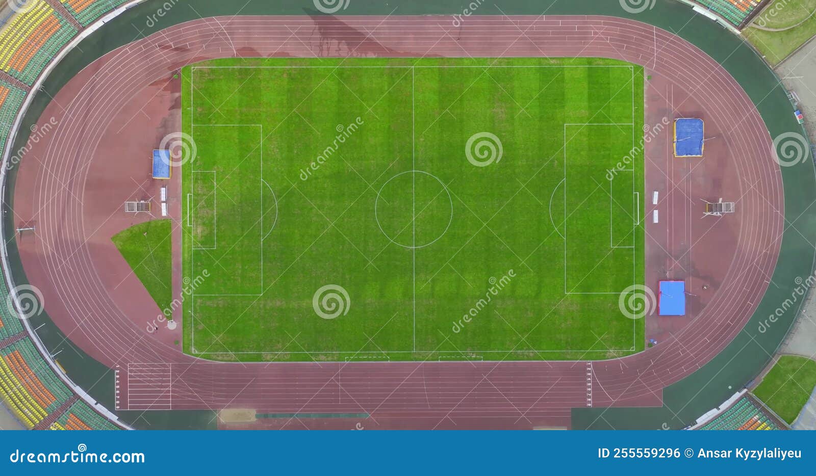 Smooth Drone Shooting of a Modern Football Field and Stands. Stock ... Smooth Drone Shooting of a Modern Football Field and Stands. Stock ...