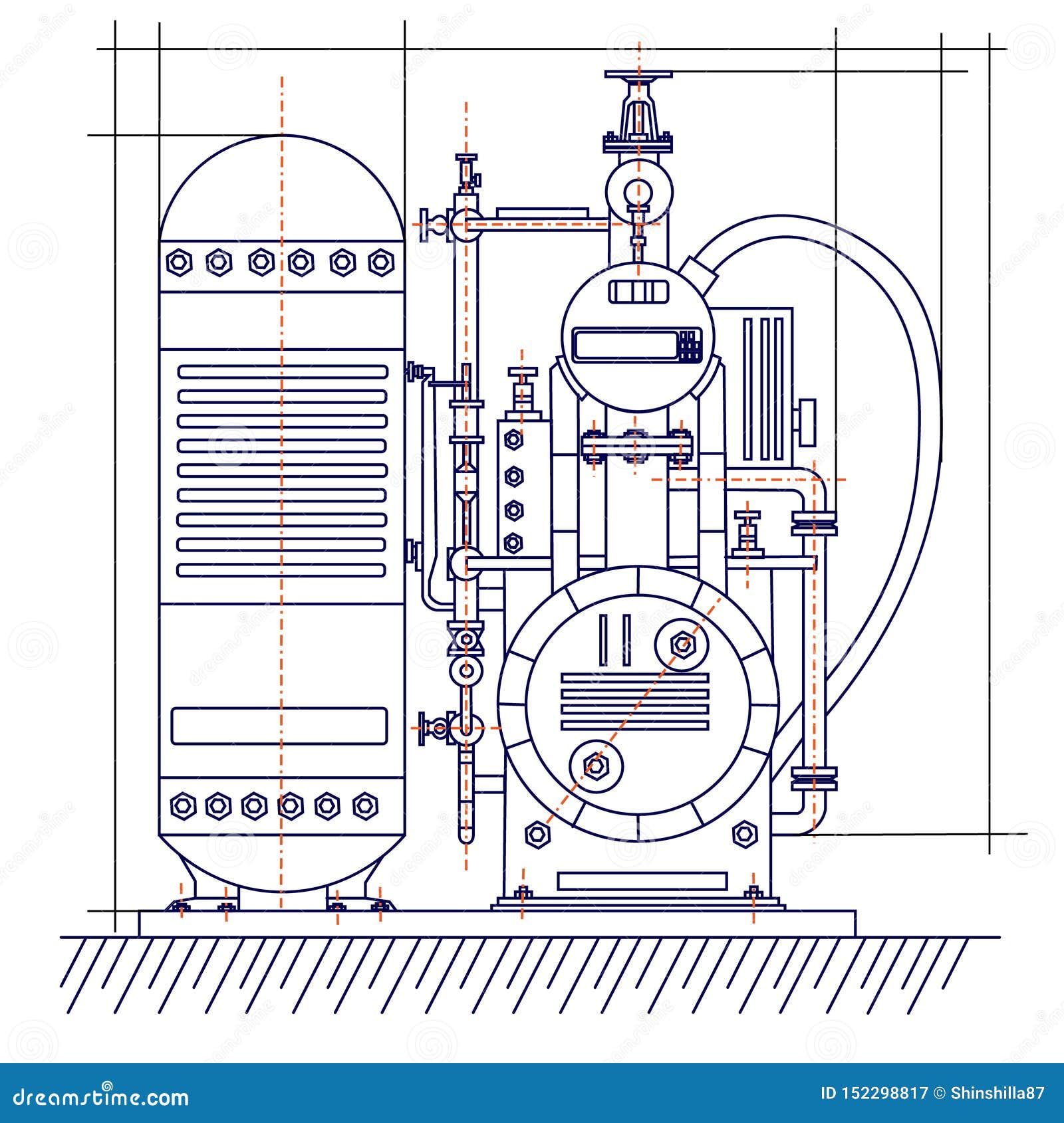 Smooth Free Technological Drawing of the Refrigeration Unit. Drawing of ...