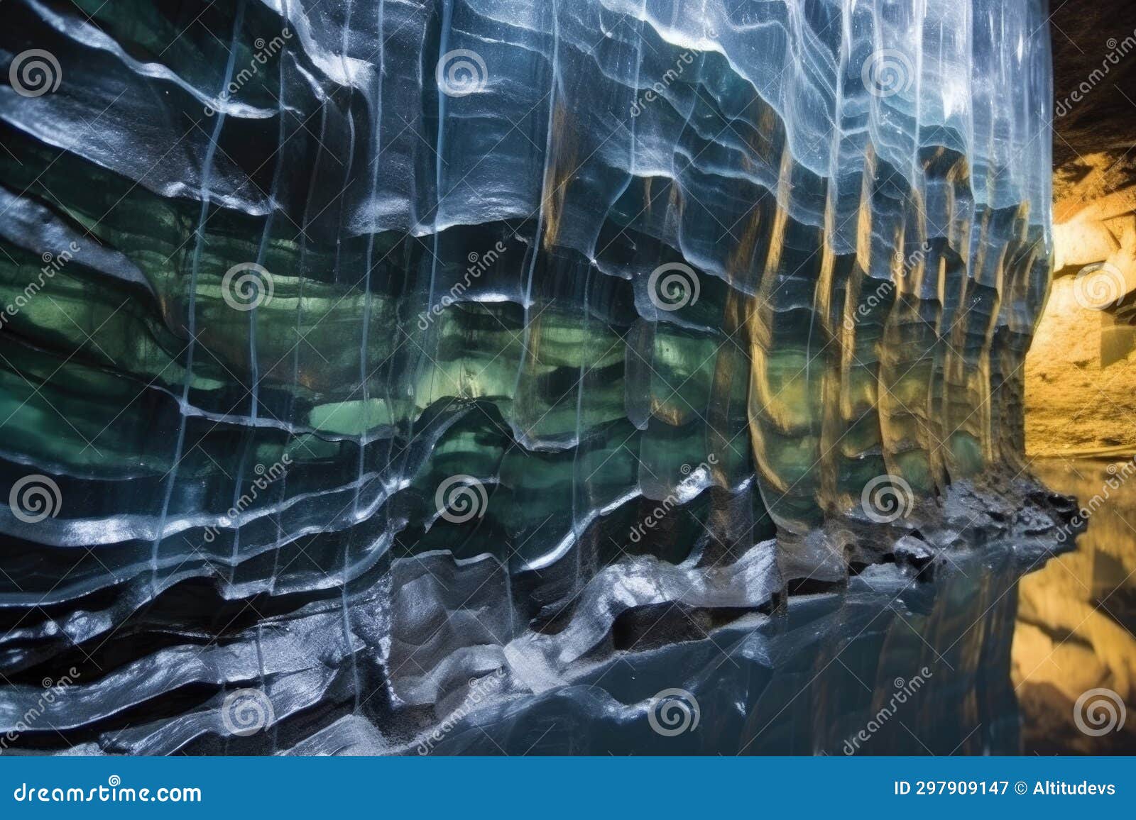 A Smooth, Glass-like Obsidian Wall Inside a Volcano Cave Stock Image ...