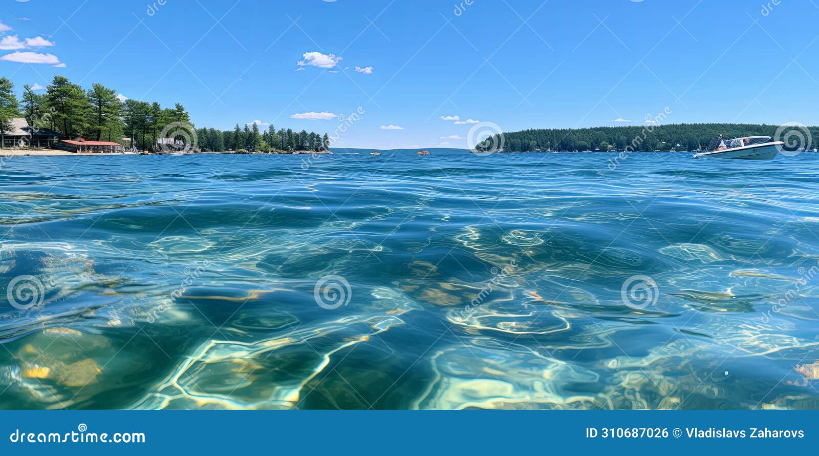 The Smooth, Glassy Texture of a Calm Lake Surface, with Reflections of ...