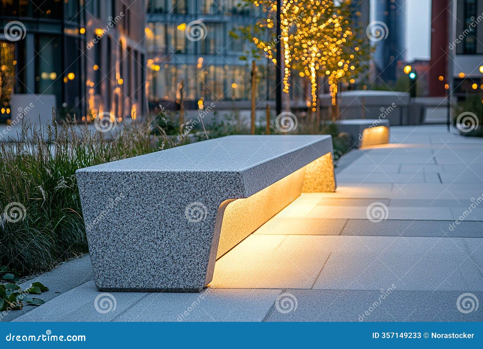 A Smooth Granite Bench Placed Along a Modern Urban Pathway with Subtle ...