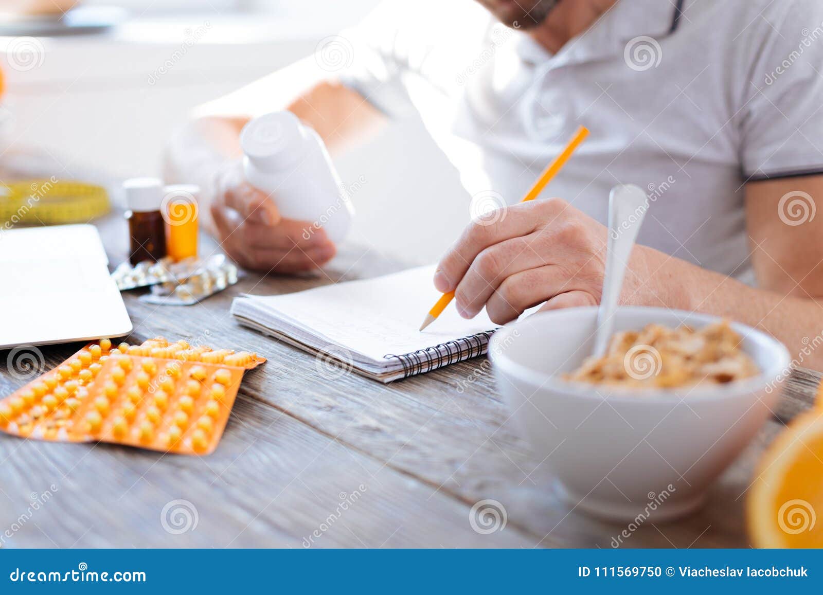 Smooth Male Hands Noting Graphic Stock Photo - Image of food ...