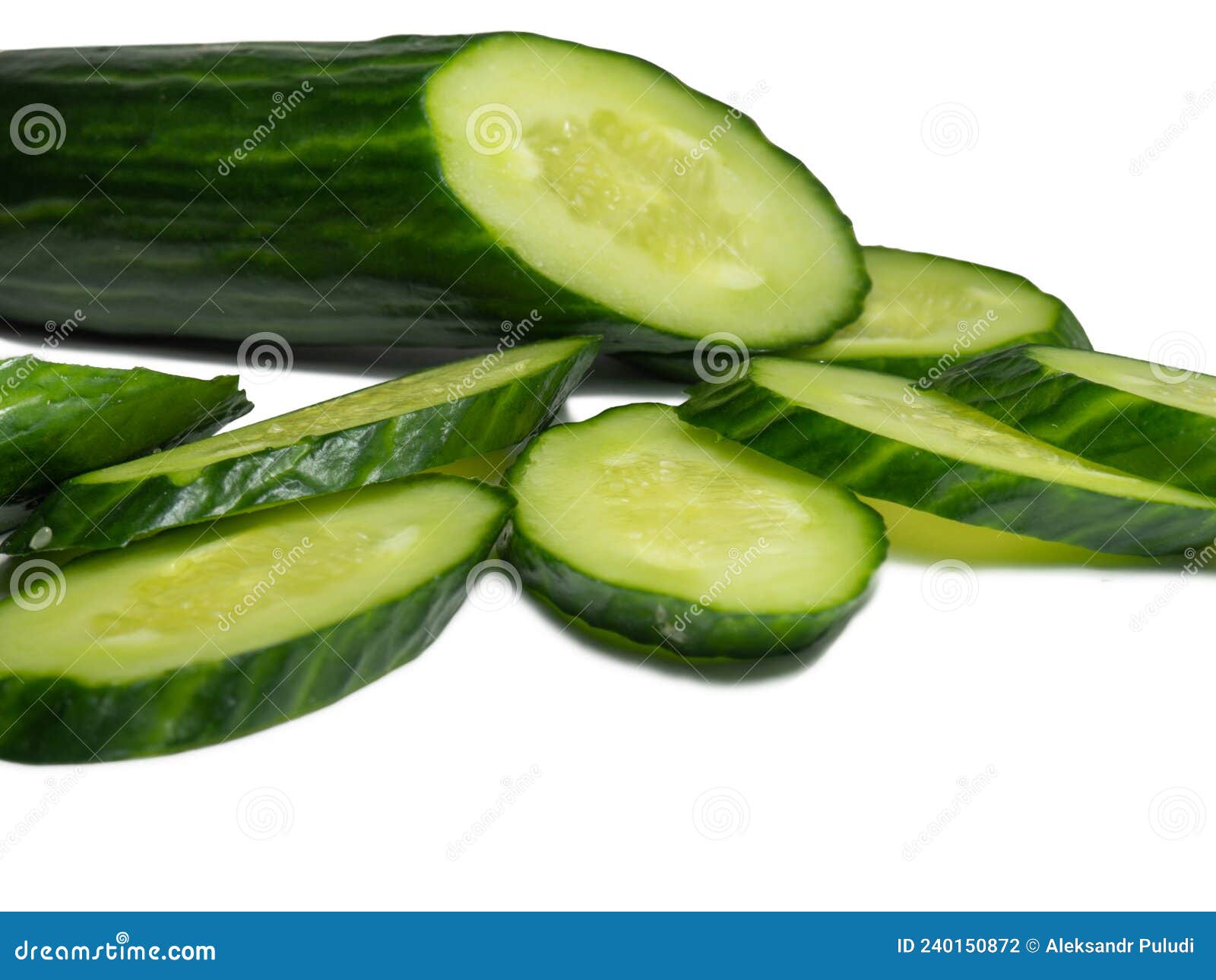 Smooth Medium-sized Cucumber on a White Background. Cucumber Slices ...