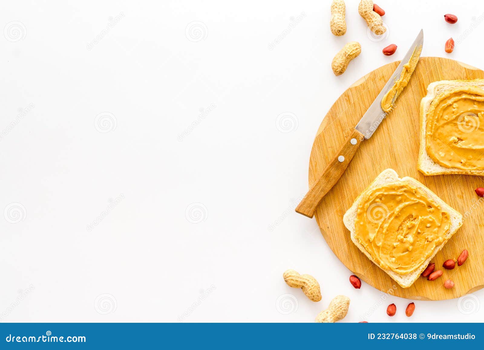 Smooth Peanut Butter on Sandwiches with Nuts. Top View Stock Photo ...
