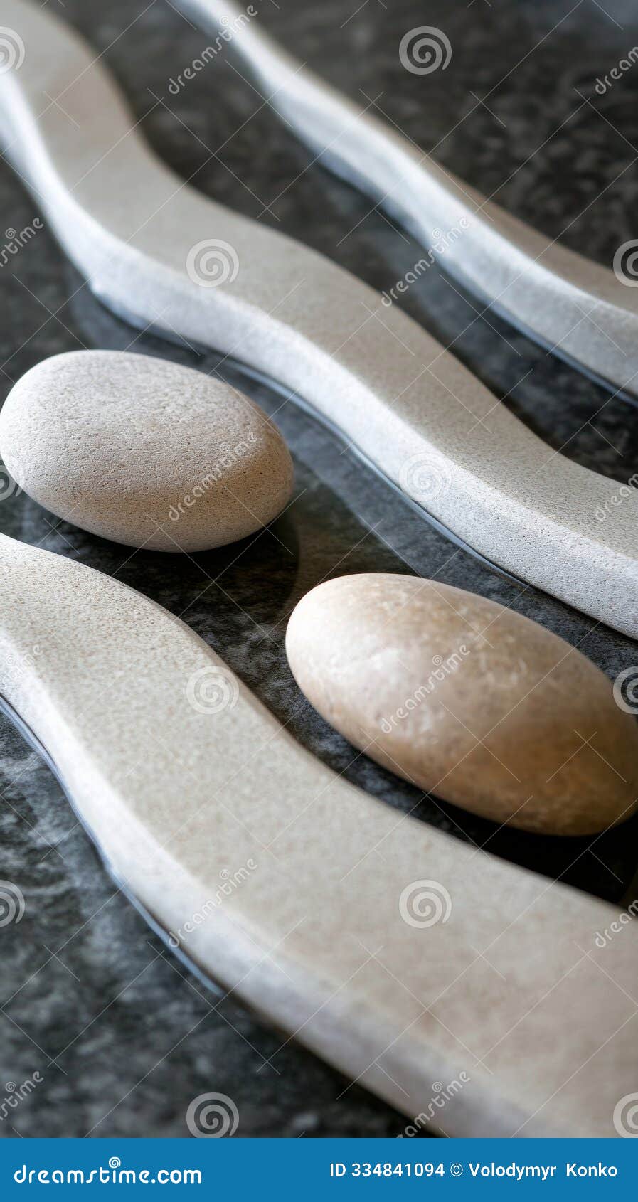 Smooth Pebbles on Wavy Stone Surface, Minimalist Design. Zen and ...