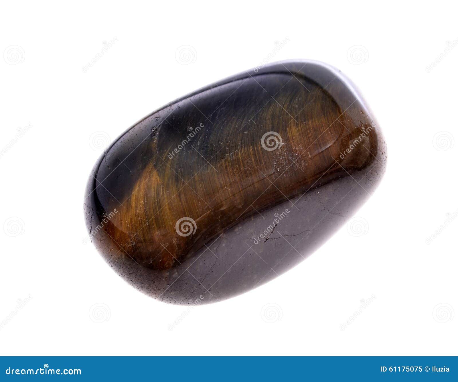 Smooth Piece Of Hawk Eye Natural Mineral Macro On Grey Background ...