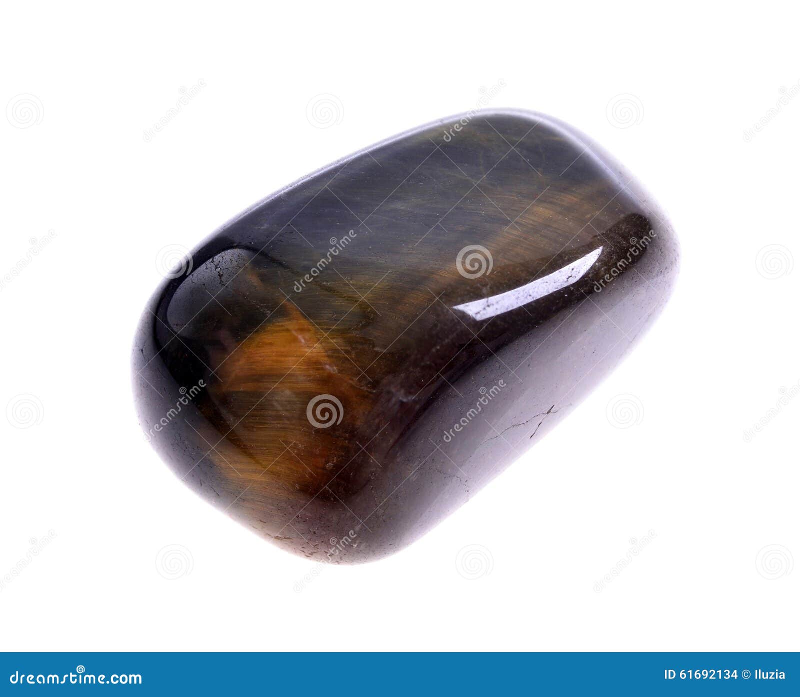 Smooth Piece Of Hawk Eye Natural Mineral Macro On Grey Background ...