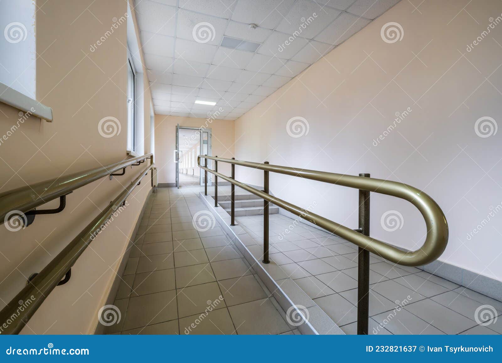 Smooth Rise and Handrails Inside the Building for People with ...