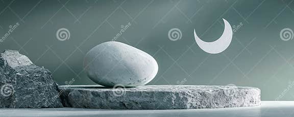 Smooth Round Stone with Crescent Moon on Textured Surface Stock Photo ...
